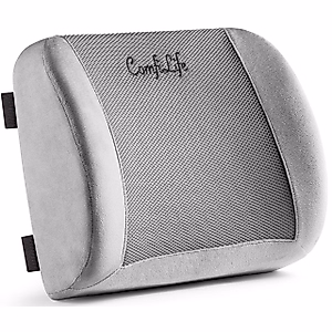 ComfiLife Lumbar Support Back Pillow Office Chair and Car Seat Cushion - Memory Foam with Adjustable Strap and Breathable 3D Mesh (Gray)