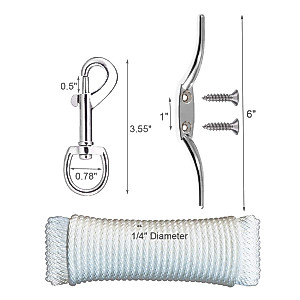 EKEV Flag Pole Hardware Parts Repair Kits - 3" Topper Gold Ball + 50 Ft Halyard Rope + 6" Cleat Hook + 4 Flag Swivel Snap Hooks + Flagpole Pulley Truck for 2" OD Tube