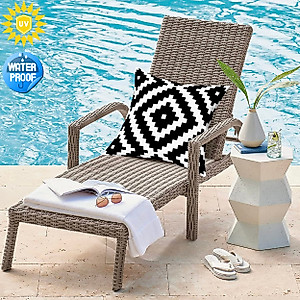 Yaofavo Outdoor Pillow Covers Set of 2, Waterproof Boho Throw Pillow Covers Geometric Pillow Cases for Patio Garden (Black&white-04, 18x18 Inch)