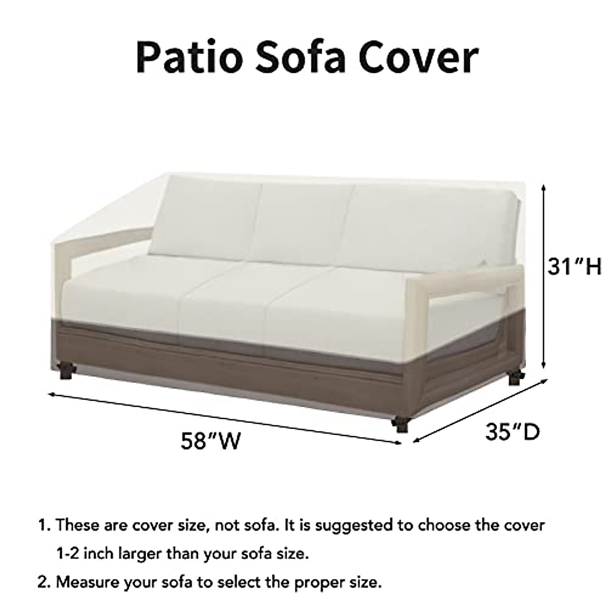 Easy-Going Patio Sofa Cover UV Resistant Outdoor Couch Cover Bicolor Patio 3-Seater Bench Cover Waterproof Outdoor Furniture Cover with Reflective Hemming (58Wx35Dx31H inch, Beige/Brown)