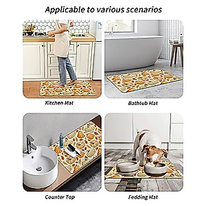 Fall Pumpkin Bath Mat for Tub,Non Slip Bathroom Floor Runner Rug Quick Dry & Absorbent Diatomaceous Earth Kitchen Room Shower Sink Washable Doormat,Thanksgiving Orange Harvest Wheat Farmhouse 20"x32"