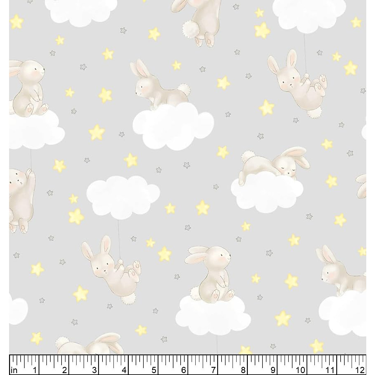 Northcott Snuggle Bunny Bunny Clouds Flannel Gray/Multi, Fabric by The Yard