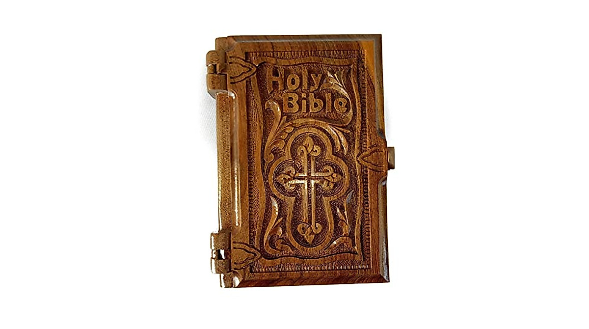 Hand Carved Walnut Bible - Unique Armenian Craftsmanship & Easy Read