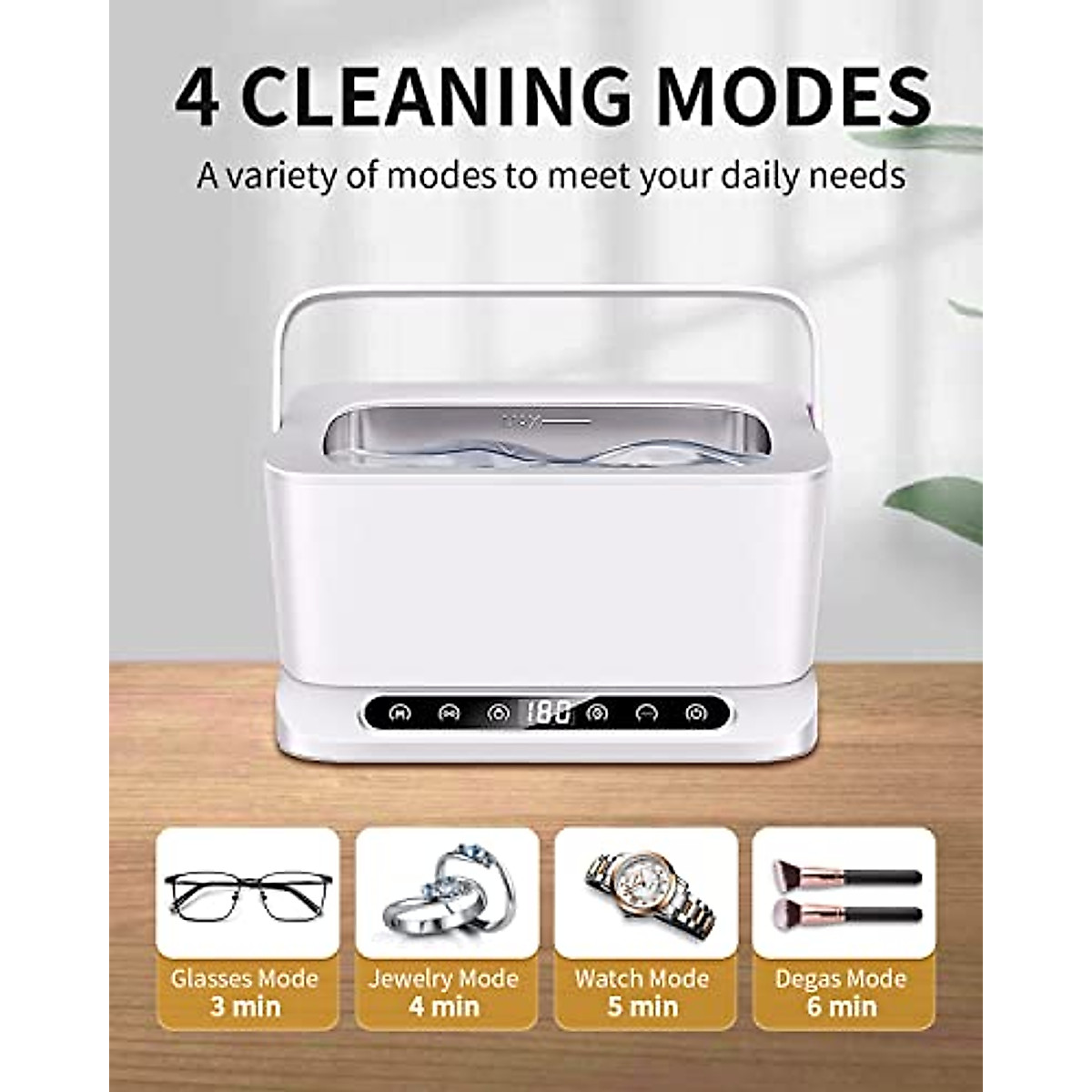 GERCY Ultrasonic Jewelry Cleaner, 800ml Sonic Cleaner Machine with 4 Digital Timer for Eyeglasses, Silver, Rings, Watches, Razors, Coins, Makeup Brushes for Gifts
