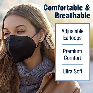 WECARE Black KN95 Adult Face Masks 20 Pack - Individually Wrapped Disposable 4 Ply Particulate Respirator Mask - Anti Fog, PM2.5, Comfortable Folded Design