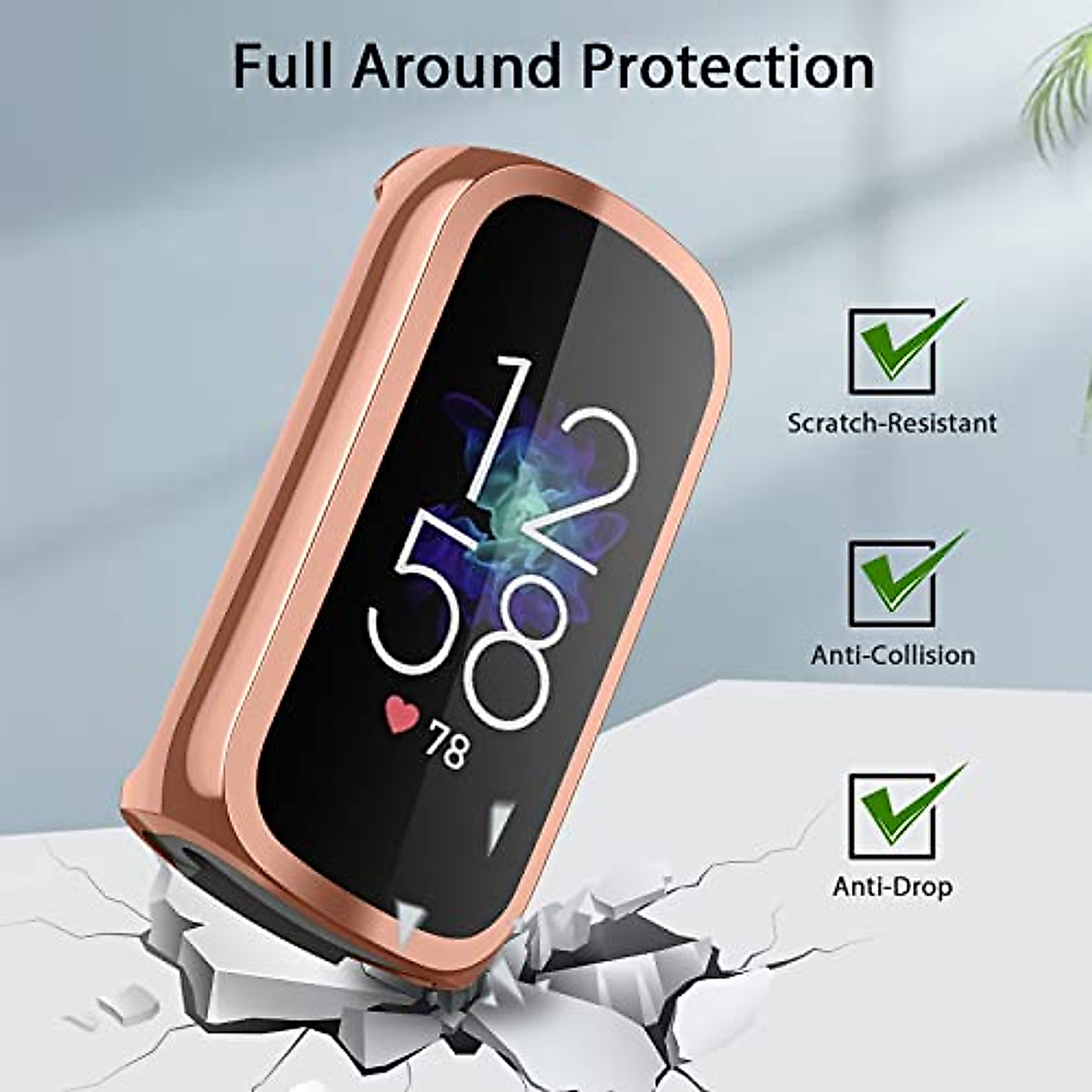 Vanjua Compatible with Fitbit Luxe Screen Protector Case, [4 Pack] Soft TPU Full Around Protective Cover Bumper for Fitbit Luxe Smartwatch Accessories (Black+Silver+Rosegold+Rosepink)