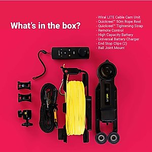 Wiral LITE Cable Cam with Remote for Action Cameras Insta360 X4/X3/X2/ One RS/R, GoPro 11/10/9, Smartphones and DSLR Mirrorless Cameras up to 3.3LBs - Film Moving Shots Even Where Drones Can't Go