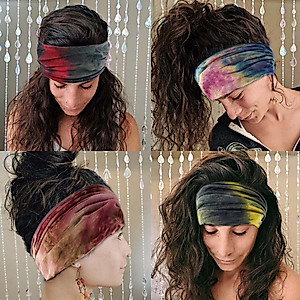 CAKURE Boho Wide Headbands Tie-Dyed Head Bands Thick Head Wraps Knotted Hairbands Elastic Non-Slip Turban SweatBands Hair Fashion Bands for Women and Girls Pack of 4 (Type A)