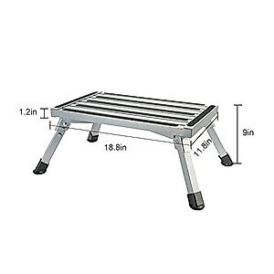 Anordsem Step Stool Folding Aluminum RV Step Platform with Anti-Slip Surface Sturdy Lightweight Maximum Load is 550 LB Perfect as RV Motorhome Trailer SUV Camper Extra Step