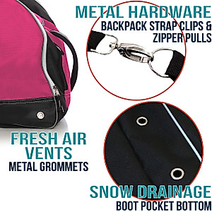 Athletico Ski Boot Bag – Skiing and Snowboarding Travel Luggage – Stores Gear Including Jacket, Helmet, Goggles, Gloves & Accessories – Venting and Grommets for Snow Drainage (Pink)