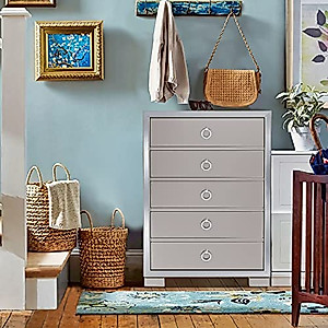 Mirrored 5 Drawers Chest, Modern Solid Wood Accent Storage Cabinet with Silver Finish and Crystal Knobs, 31" Tall Bedroom Dresser, Beautiful Wide Chest of Drawers Sofa Table for Living Room, Silver