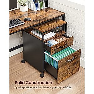 VASAGLE File Cabinet, Mobile Filing Cabinet with Wheels, 2 Drawers, Open Shelf, for A4, Letter Size, Hanging File Folders, Rustic Brown and Black UOFC71X