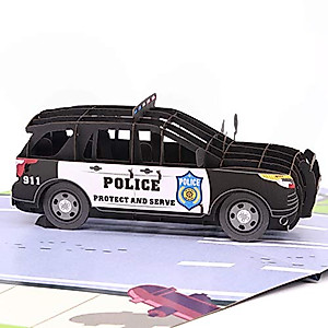 Liif Police Car 3D Greeting Pop Up Father's Day Card, Happy Birthday, Police Academy Graduation, Retirement, Congratulations, Cop, Police Officer Gifts