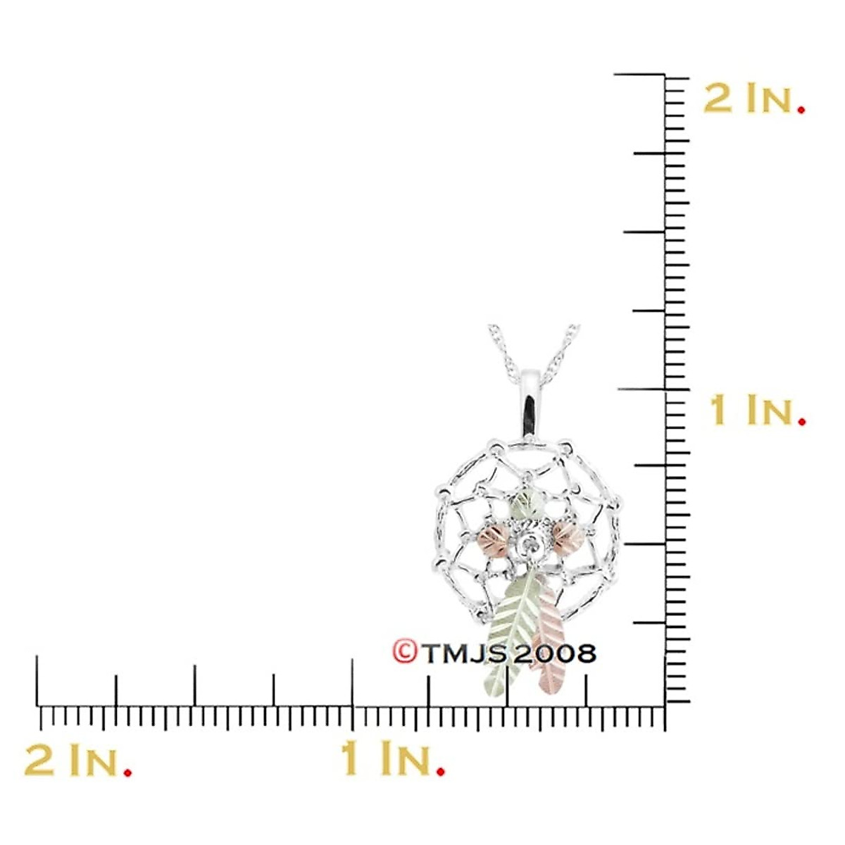 Dream Catcher Feather Pendant Necklace, Sterling Silver, 12k Green Gold, 12k Rose Gold Black Hills Gold, 18''