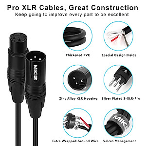 MIKIZ XLR Cables 3 Feet 10 Pack - Pro Balanced Short XLR Audio Cables 3-Pin XLR Male to Female