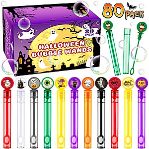 HINZER 80 Pack Halloween Party Favors Mini Bubble Wands Halloween Toys Gift for Kids Halloween Treats Non Candy Goodie Bag Fillers Pinata Stuffers Classroom Prizes Bubble Maker Toys for Boy Girl Kid