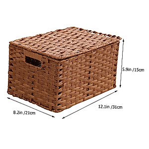 Cabilock Wardrobe Organizer Seagrass Storage Basket Drawer Storage Makeup Organizer File Storage Organizer Small Basket with Lid Wicker Organizing Bins Imitation Rattan Simple Storage Bag