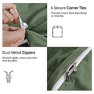 JELLYMONI Only 1 Piece Duvet Cover King Size - 100% Washed Cotton Linen Like Textured Comforter Cover, Breathable Soft Quilt Cover Without Pillowcases (Green, King 104"x90")