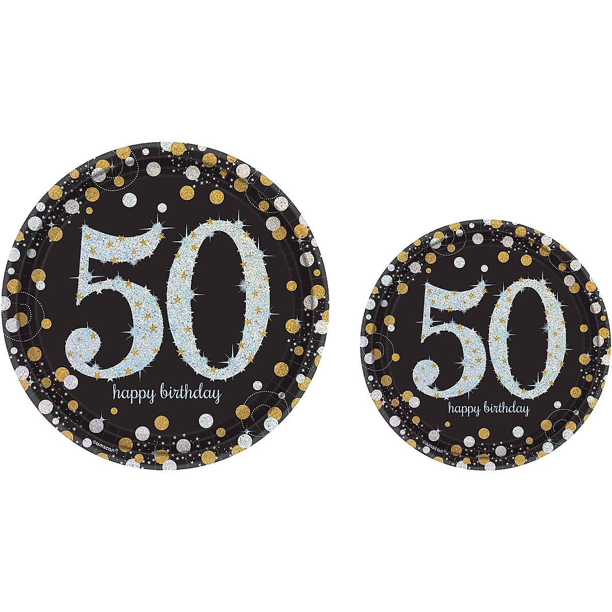 Stephanie Imports 50th Birthday Pack! Disposable Paper Plates, Napkins, Cups & Candles Set for 15 (With free extras)