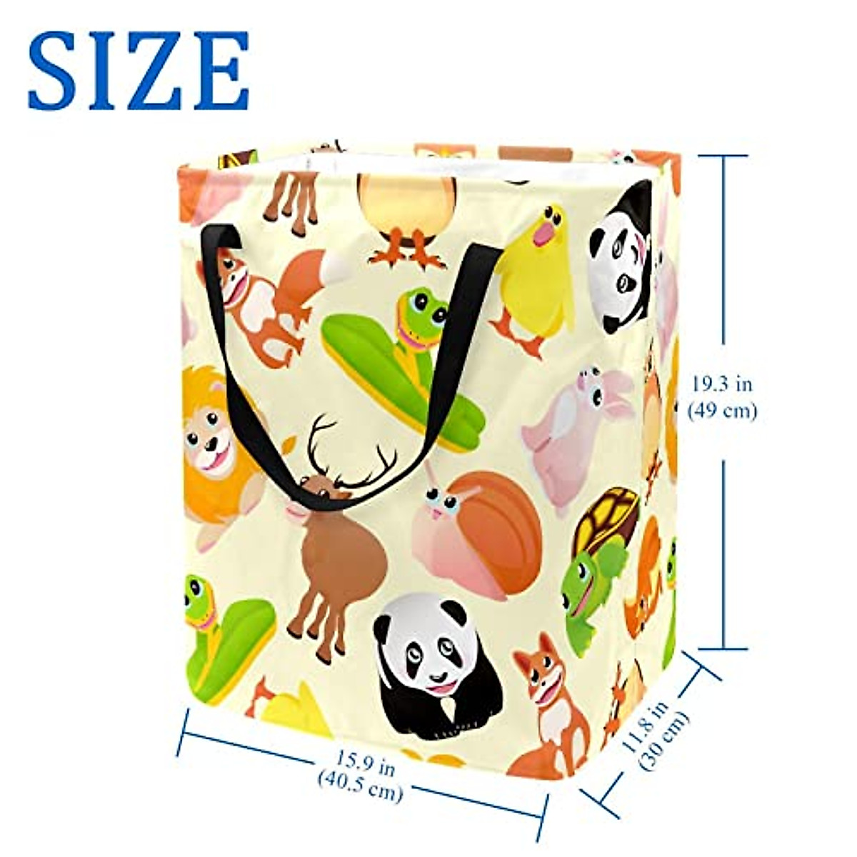 Laundry Baskets with Handles Foldable Fun Animals Print Storage Hamper for Adult Kids Teen Bedrooms Bathroom Dirty Clothes Sorter