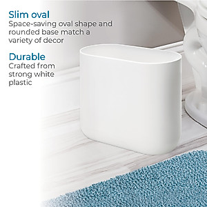 iDesign Slim Oval Plastic Waste Basket The Cade Collection, 10.56” x 5.5” x 9.77”, White
