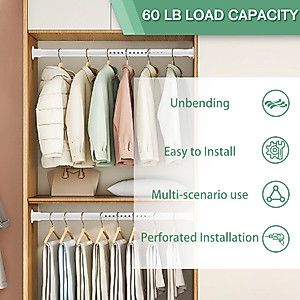 Closet Rod, 17 to 51 Inch 1.3 Inch Diameter Heavy Duty Adjustable Closet Rods for Hanging Clothes Heavy Duty Closet Hanging Rod Matte White Closet Poles for Wardrobes