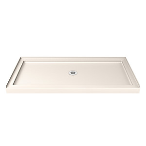 DreamLine SlimLine 34 in. D x 54 in. W x 2 3/4 in. H Center Drain Single Threshold Shower Base in Biscuit, DLT-1134540-22