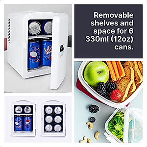 Living Enrichment Mini Fridge Chilling and Warming, Portable Compact Refrigerator AC/DC Power, 4L 6 Cans Capacity, for Skincare, Foods, Medications, Milk, Home and Travel - White