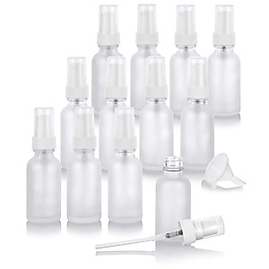 JUVITUS 1 oz / 30 ml Frosted Clear Glass Boston Round Bottle with White Treatment Pump (12 pack) + Funnel
