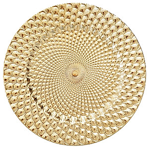 USA Party Flower Peacock Plastic Charger Plate, Set of 12 (13 Inch)(Gold)