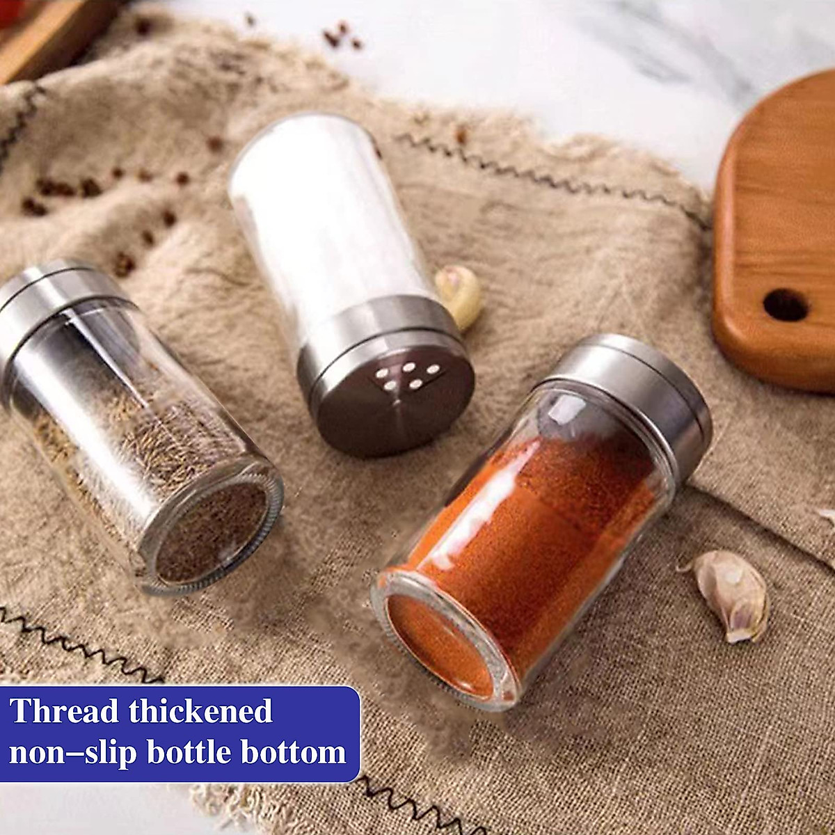 4pcs Salt and Pepper Shakers Set, Salt Shaker and Pepper Shaker with Adjustable Pour Holes, Pepper and Salt Container with Stainless Steel Lid,Glass Salt and Pepper Shakers,Spice Shaker for Kitchen