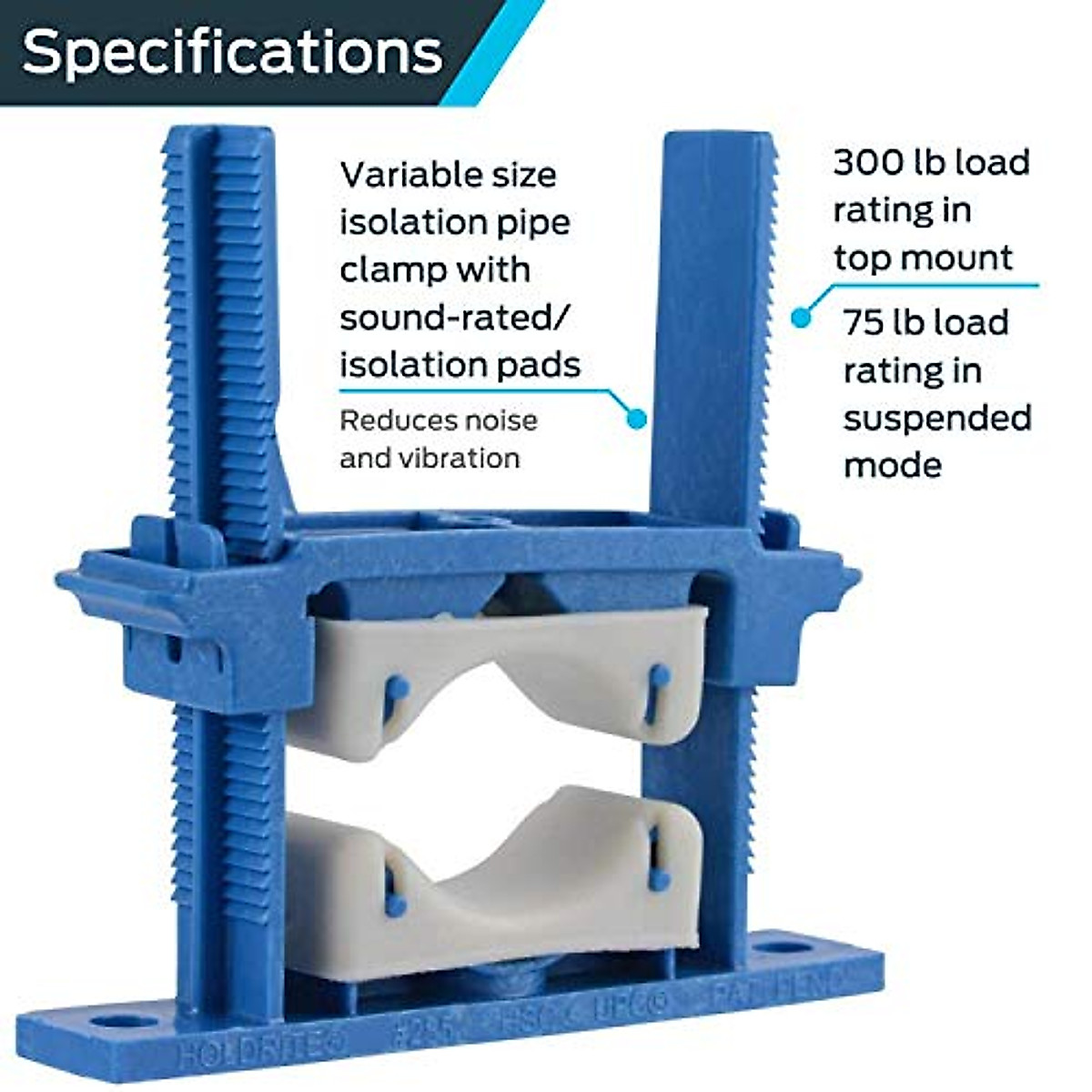HoldRite 1 Inch - 2 Inch CTS/IPS Variable Isolation Clamp, PEX, PE-RT, Copper, CPVC, 285-H