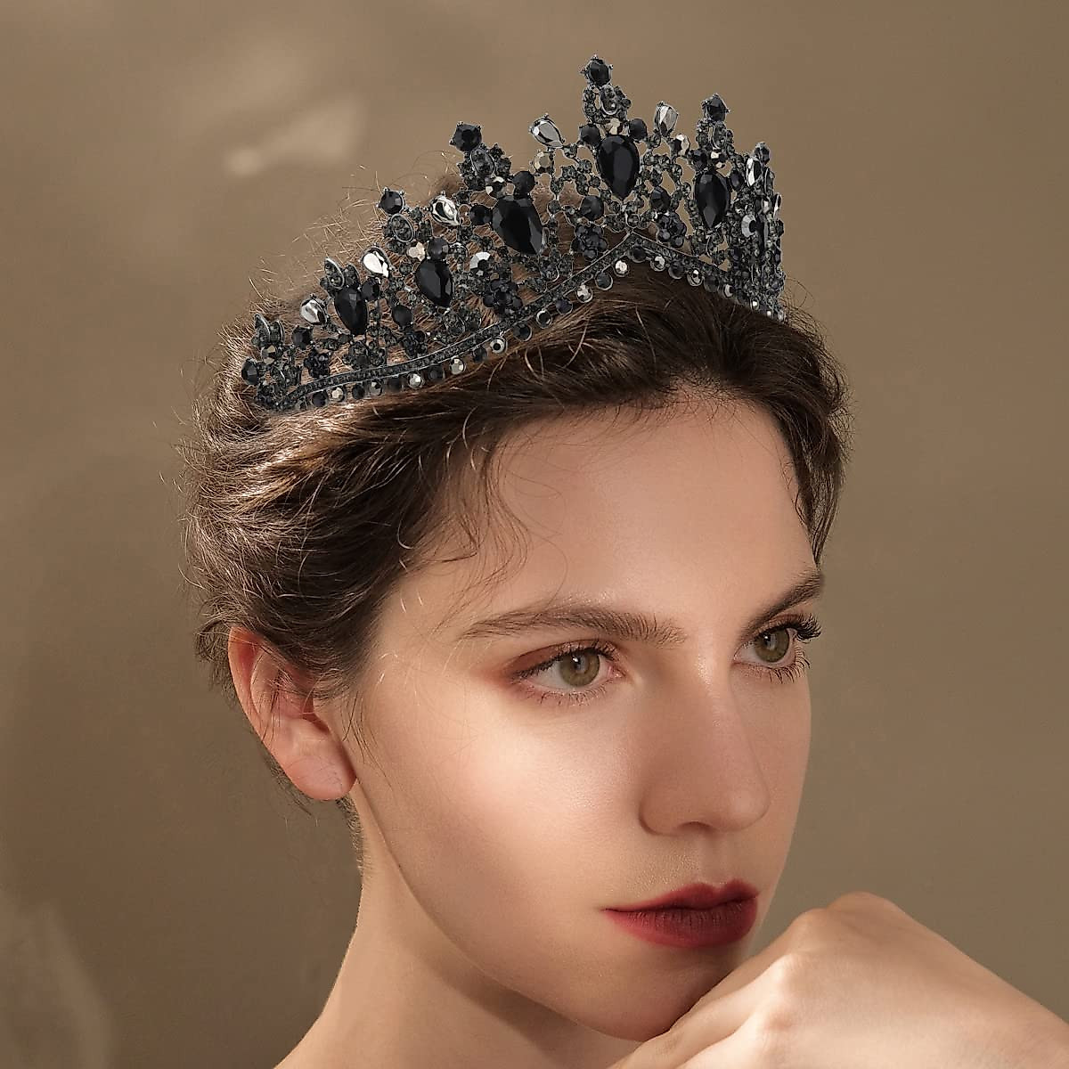 TOBATOBA Black Crown Black Tiaras for Women, Halloween Gothic Crown, Womens Black Halloween Costumes, Crystal Queen Crown Black Wedding Tiara, Party Prom Birthday Halloween Accessories