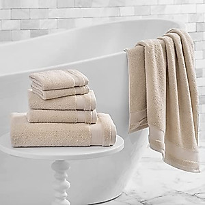 MARTHA STEWART 100% Cotton Bath Towels Set - 6 Piece Set | 2 Bath Towels - 2 Hand Towels - 2 Washcloths | Quick Dry Towels | Plush Towels | Absorbent | Ideal For Everyday Use | Beige Towels