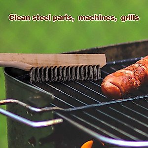 ZOENHOU 12 Pieces 10 Inches Wire Brush Wooden Handle, Multi-Purpose Wire Scratch Brush, Wire Brushes for Cleaning Welding Slags and Rust, 20 Steel Wires Each Hole