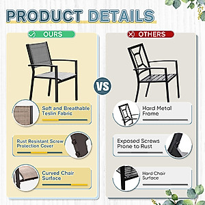 Rankok Patio Dining Chairs Set of 6 Stackable Outdoor Chairs with Armrest 290 Lbs Outdoor Textilene Dining Chairs for Backyard, Lawn, Garden, Poolside (Grey)