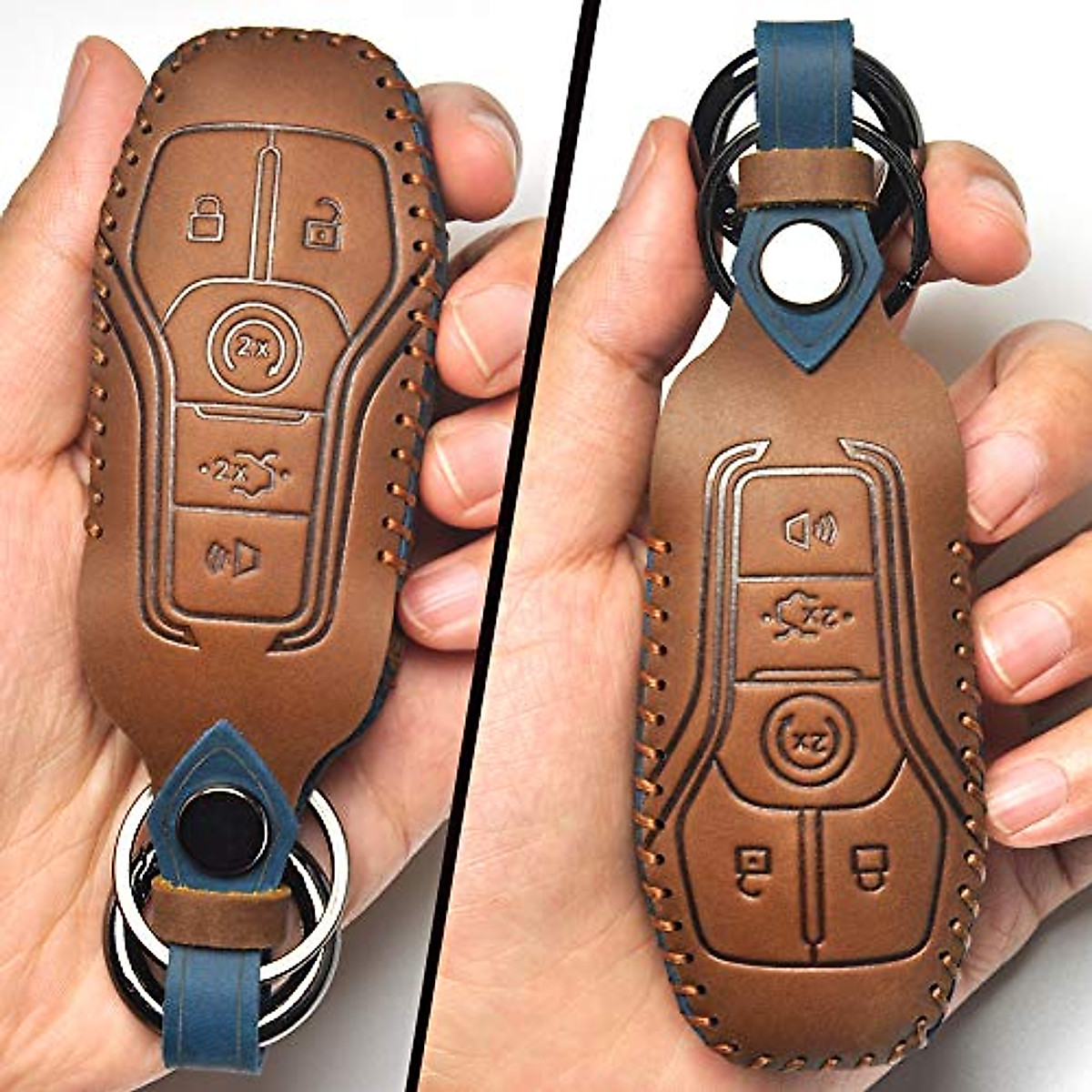 ZiHafate Leather Cover Key Fob Case Compatible with Ford Keyless Remote Control (B-Brown) …