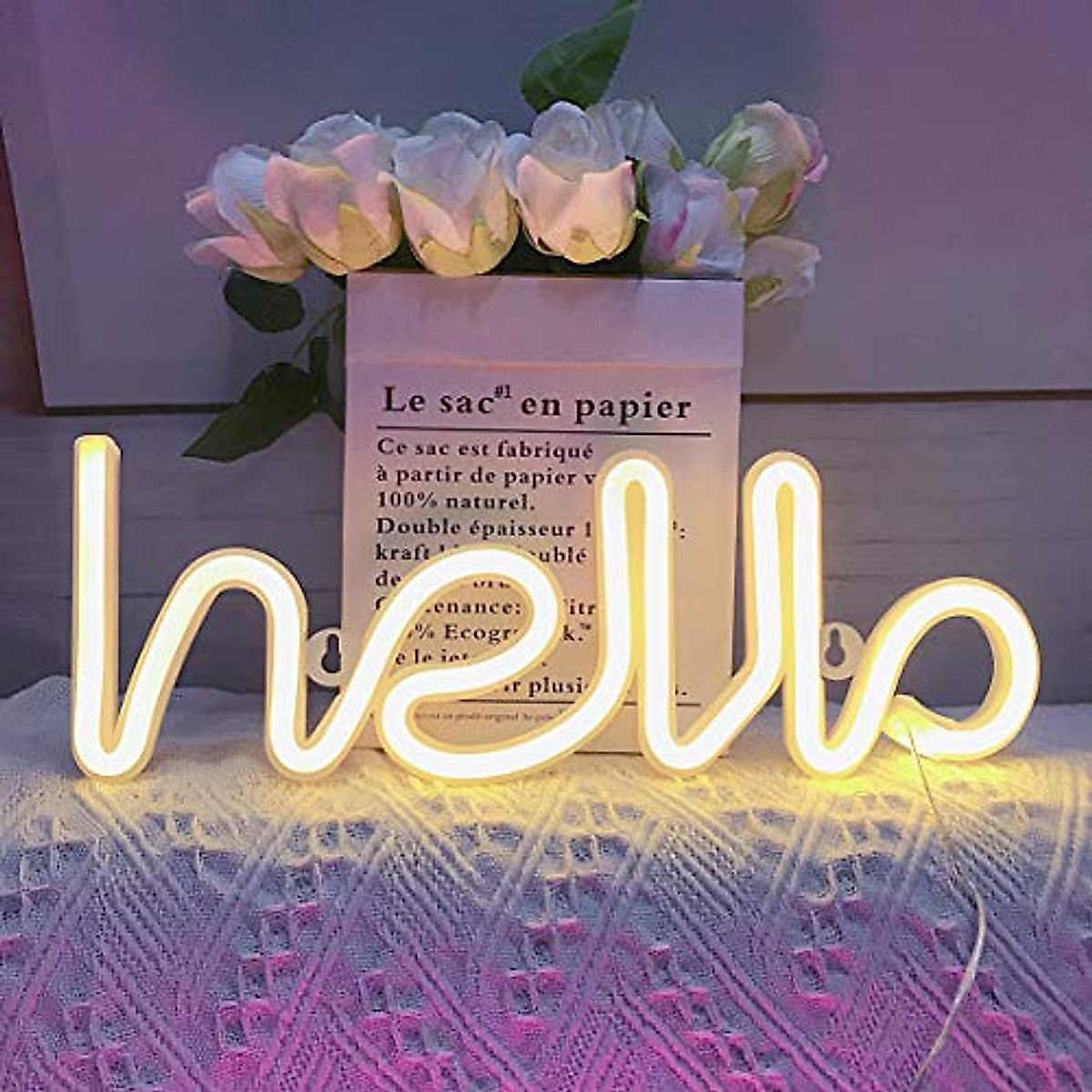 QiaoFei Neon Light,LED Hello Neon Word Sign Neon Letters Light Art Decorative Lights,Marquee Signs/Wall Decor for Christmas,Birthday Party,Kids Room,Living Room,Wedding Party Supplies(Warm White)