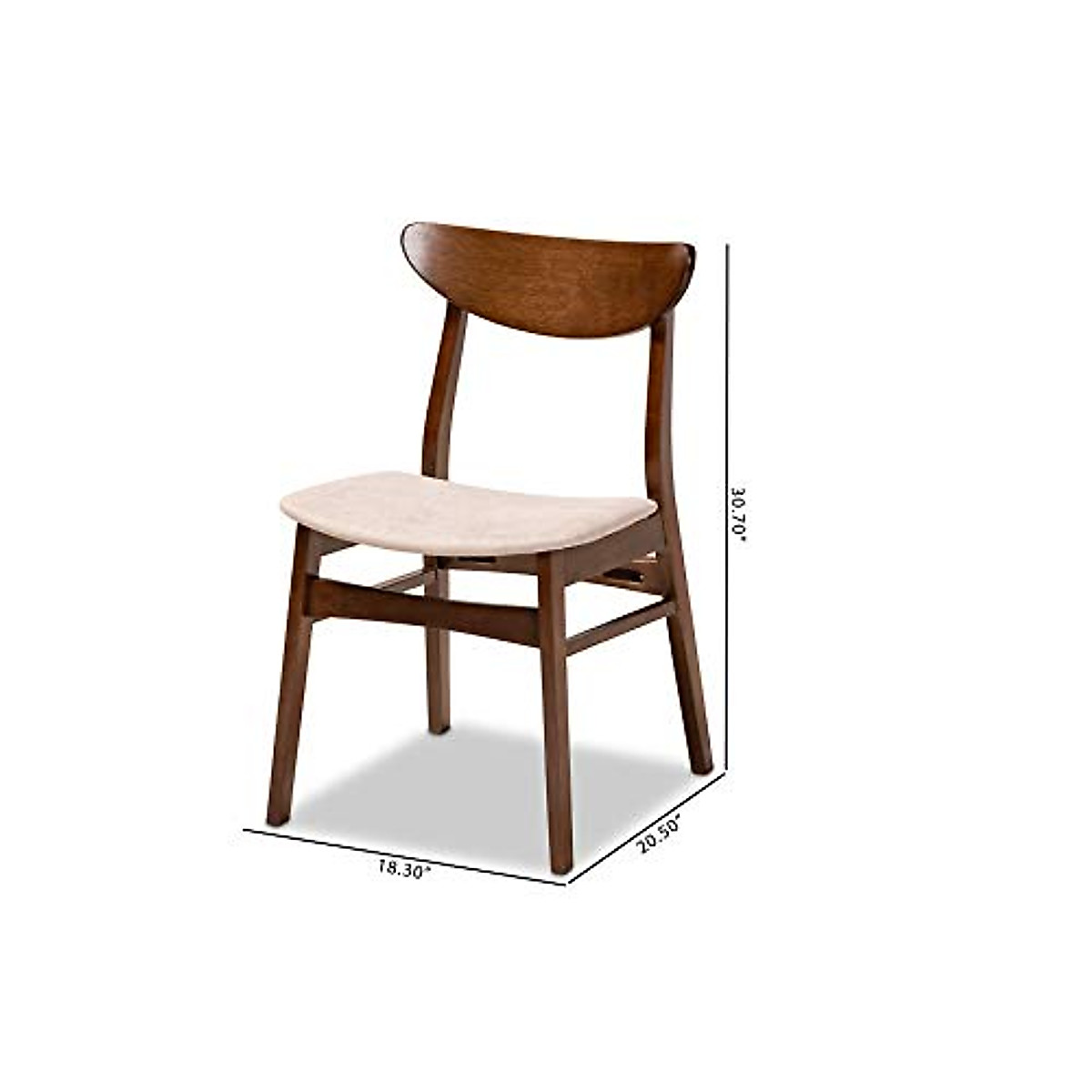 Baxton Studio Parlin Mid-Century Modern Transitional Light Beige Fabric Upholstered and Walnut Brown Finished Wood 4-Piece Dining Chair Set