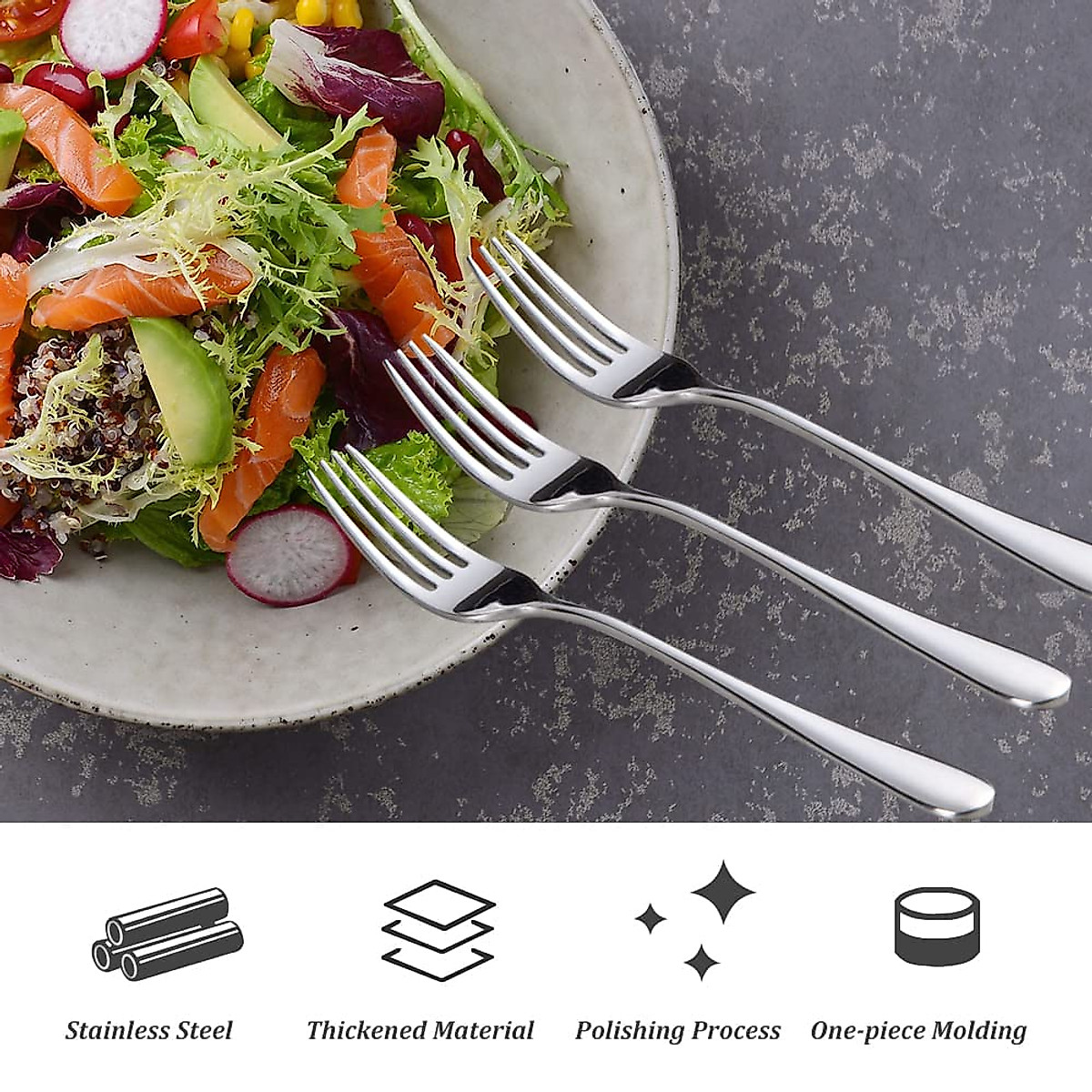 Senzeal 12pcs Stainless Steel Dessert Fork Set 5.5 Inch Mirror Finish Salad Forks Cake Fork for Home Kitchen Restaurant Bar Parties Events Wedding