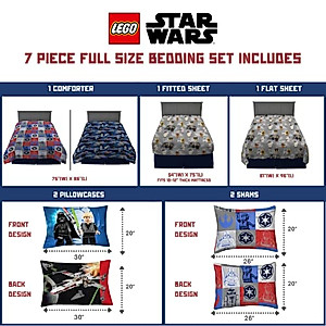 Franco Lego Star Wars Classic Kids Bedding Super Soft Comforter and Sheet Set with Sham, 7 Piece Full Size (Official Lego Product)