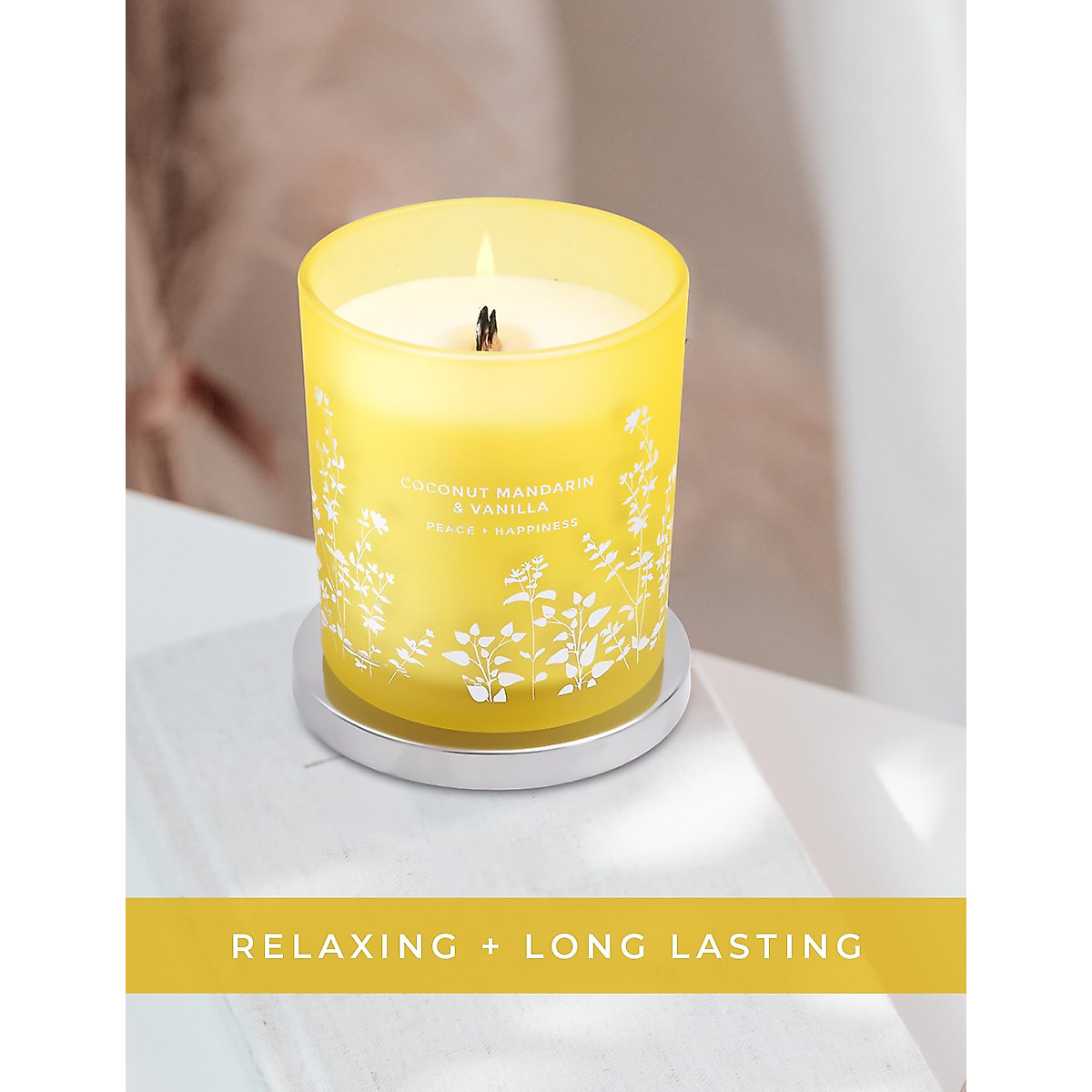 Coconut Mandarin and Vanilla Wood Wick Scented Candle | Big Candle for Home Decor 10.6 oz Scented Soy Candle, Relaxing Candles for Women and Men, Aromatherapy Candle Gift