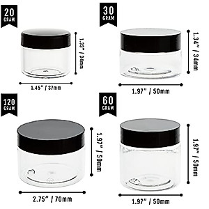 ZEJIA 1oz Plastic Jars with Lids, 6PCS Clear Small Plastic Jars, Empty Plastic Containers with Black Lids, Round Travel Jars for Cosmetics, Lotions, Acrylic Powder, Beauty Product, Slime