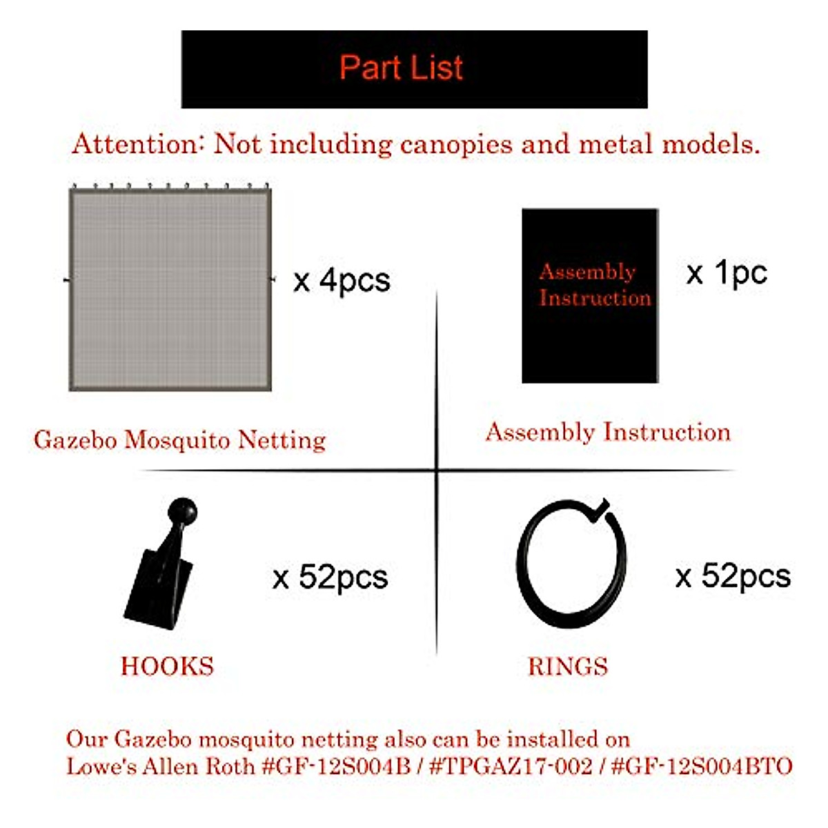 Gazebo Mosquito Netting Screen 4-Panels Universal Replacement for Patio, Outdoor Canopy, Garden and Backyard (10'x12', Khaki)