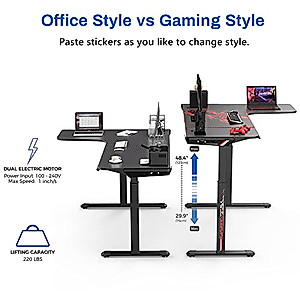 EUREKA ERGONOMIC Standing Desk L Shaped, 60 Inch Gaming Desk Electric Height Adjustable Dual Motor Rising Sit Stand Up Corner Desk for Computer Home Office, Smart Memory Preset Mousepad, Large, Left