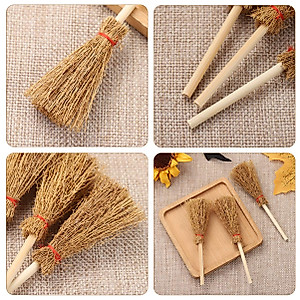 SEWACC 12pcs Mini Broom Decoration Miniature Artificial Straw Brooms Hanging Ornament Halloween Straw Craft Decor Witches Broom for Cosplay Party