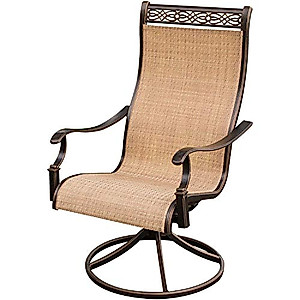 Hanover Manor 3-Piece Outdoor Patio Dining Set with 2 PVC Sling Swivel Rockers and Rust-Free Aluminum Round Bistro Table, Tan