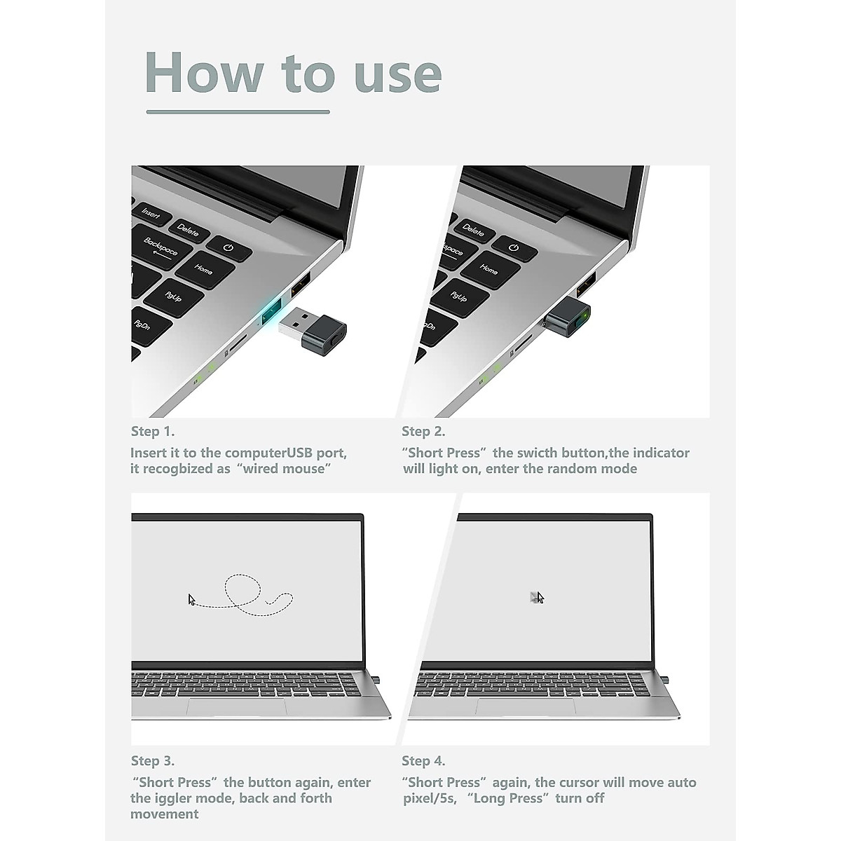 Geyes Mouse Jiggler, Undetectable Mouse Mover Device Has Two Swing Modes Jiggle and Multi-Track,Keeps for Computer/Laptop Awake, Driver-Free, Plug-Play with USB-C Adapter (Metal Black)