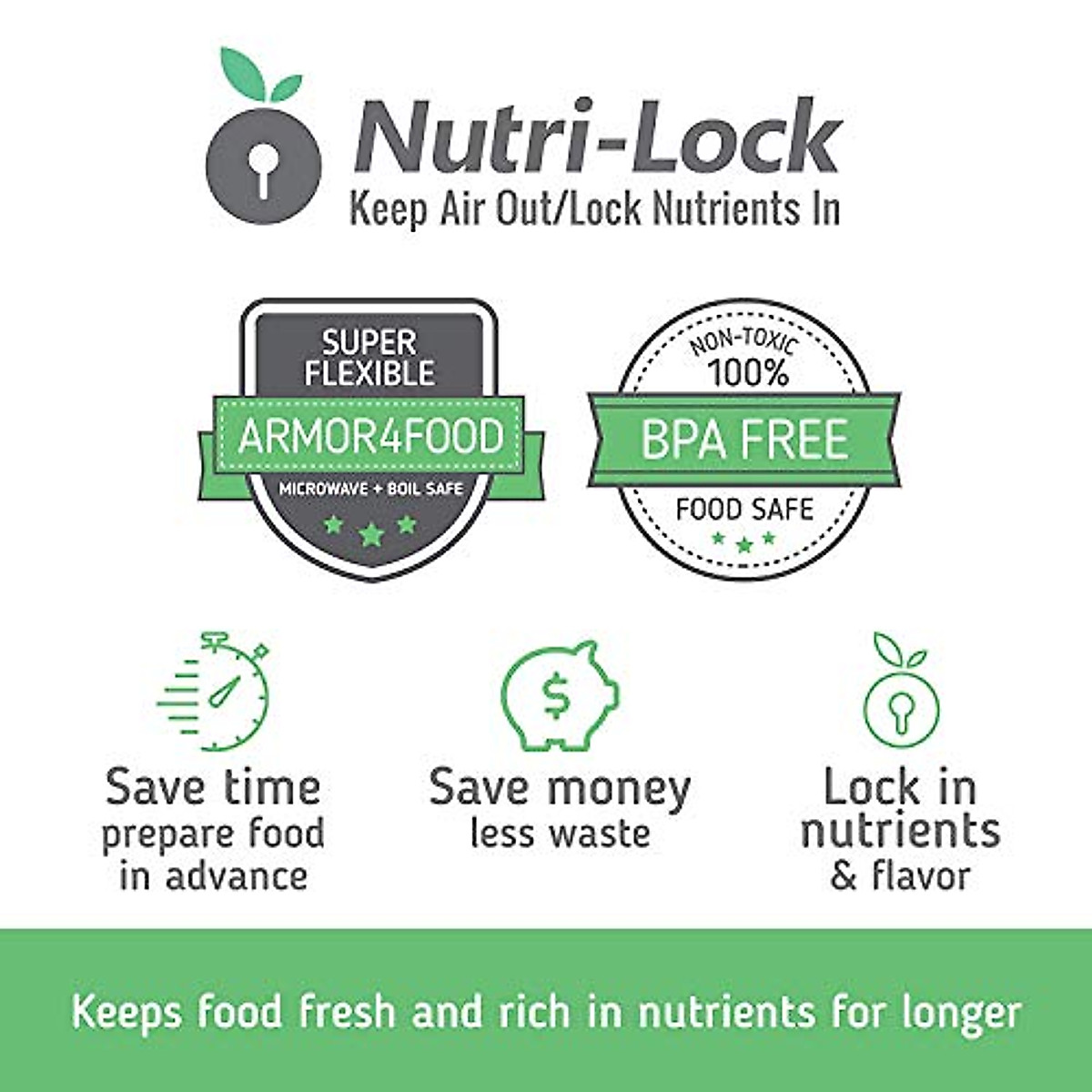 Nutri-Lock Vacuum Sealer Bags. 200 Pint Bags 6x10 Inch. Commercial Grade Food Sealer Bags Great Food Saving, Sous Vide Bags