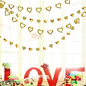 Cheerland 56.4 Ft Glitter Gold Heart Garland Shiny Valentines Day Decoration Mothers Day Banner Backdrop Hanging Decor Engagement Bachelorette Wedding Bridal Shower Streamer Anniversary Party Supplies